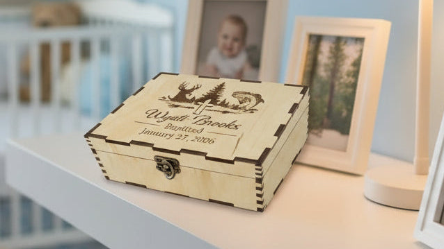 Hunting Keepsake Box for Kids | Antler-Fish-Cross Heirloom Memory Box ...
