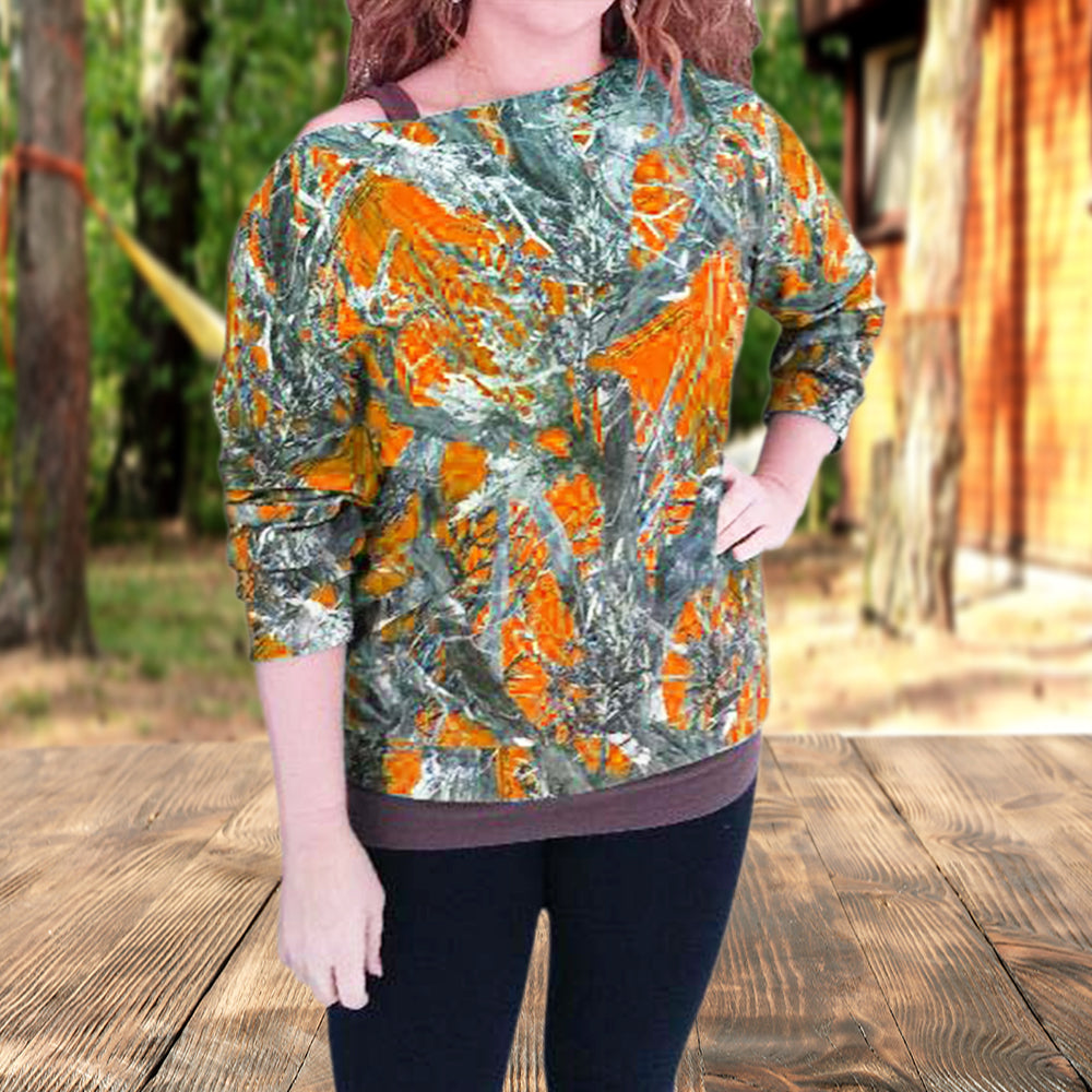 Orange Longsleeve Boatneck Tops – You Had Me At Camo